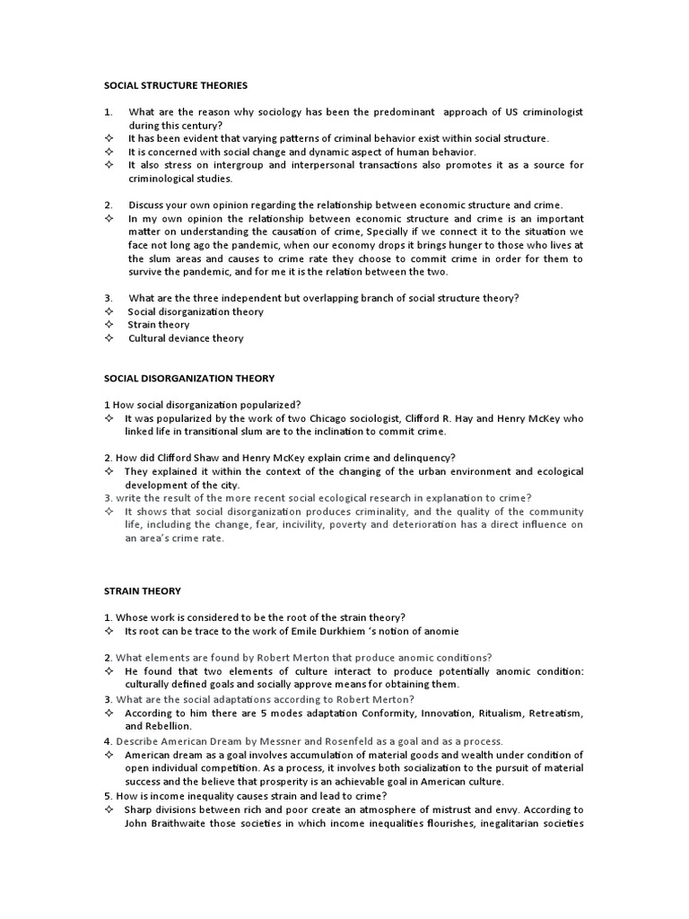Social Structure Theories | PDF | Deviance (Sociology) | Criminology