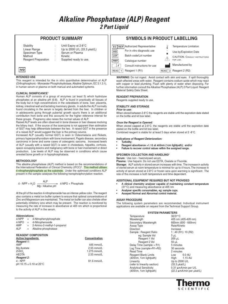 Alkaline Phosphatase ALP Reagent EN | PDF | Medical Specialties | Chemistry