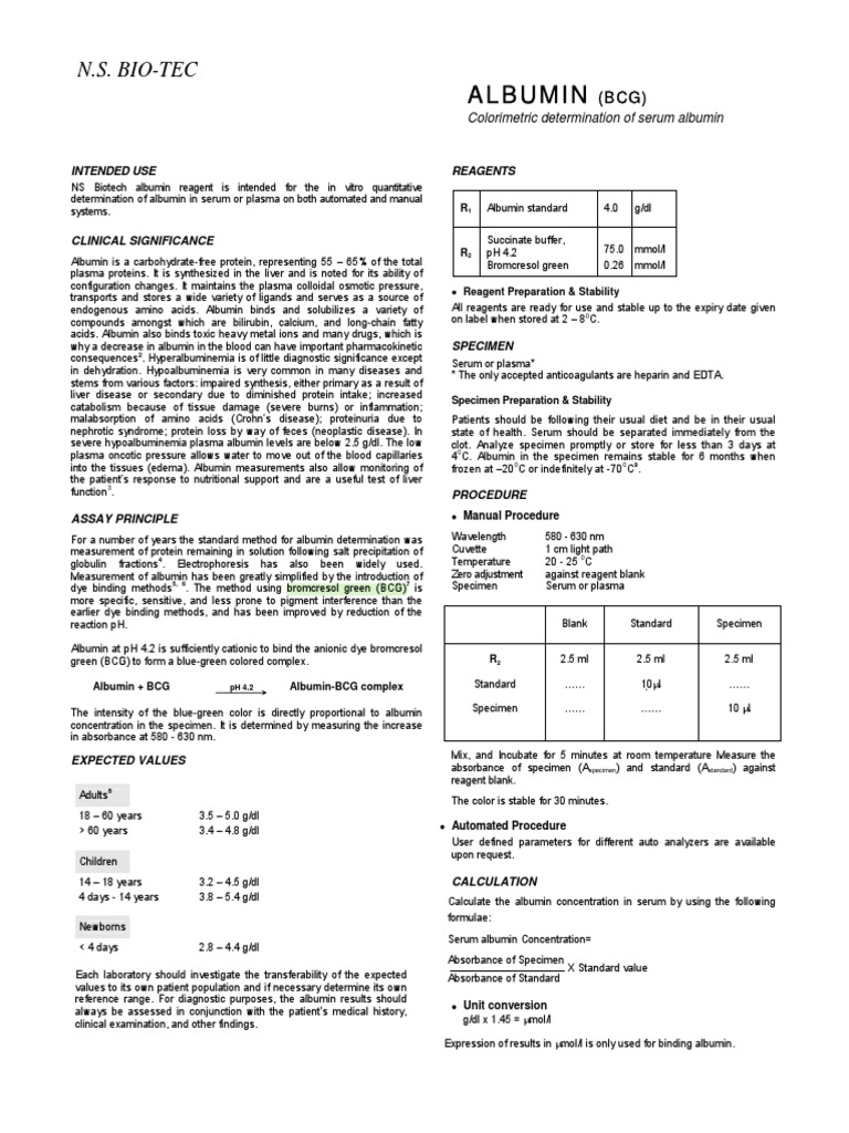 Albumin: N.S. Bio-Tec | PDF | Medical Specialties | Clinical Medicine
