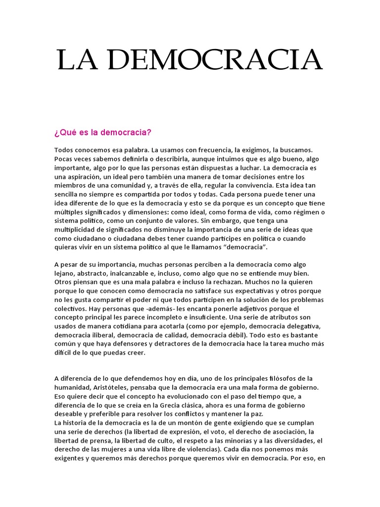 Definición y valores de la democracia | PDF | Democracia | Ideologías ...
