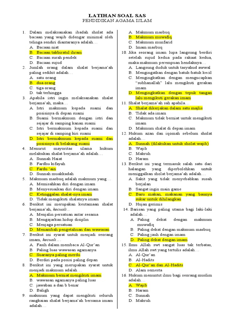 Latihan Soal Sas - 7 - 2022 | PDF