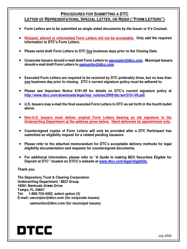 DTCC Submitting Form Letters | PDF | Business | Private Sector