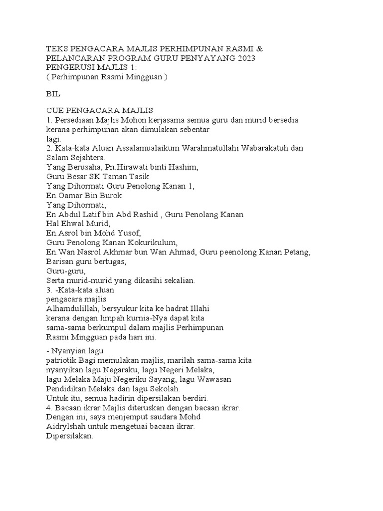 Teks MC Program Guru Penyayang | PDF