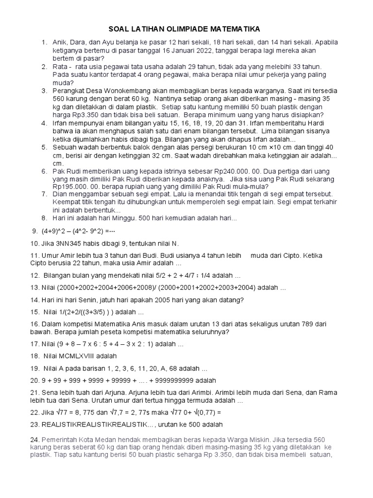 Soal Latihan Olimpiade Matematika | PDF