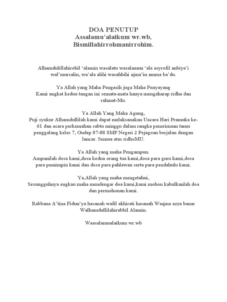 Doa Penutup Persami | PDF
