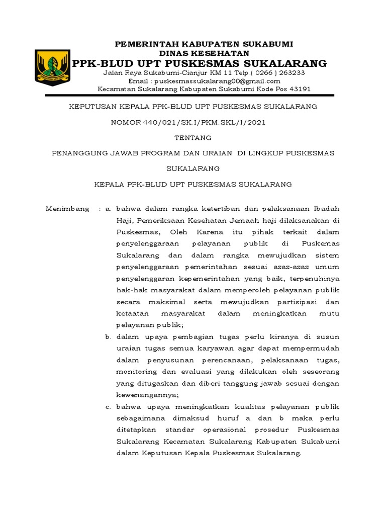 SK Uraian Tugas Berdasarkan Sotk PKM Nagrak 05 Januari 2018 | PDF