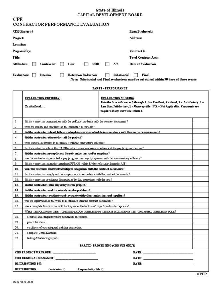 State Contractor Performance Evaluation Form | PDF | General Contractor ...