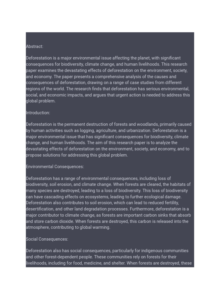 The Devastating Effects Of Deforestation An Analysis Of The