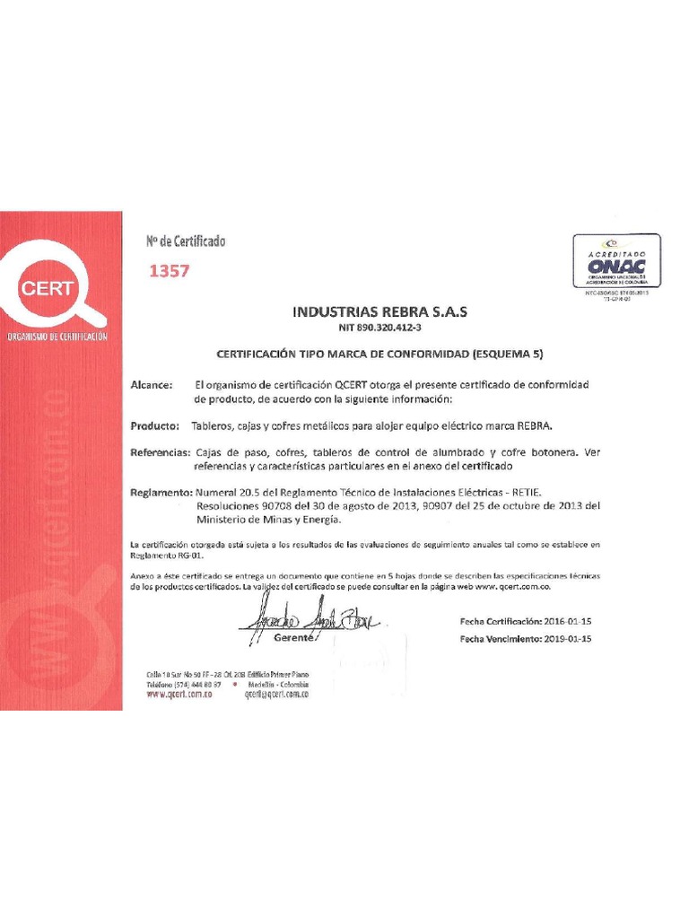 Q-CERT - 1357 (Vencido 20190115) | PDF