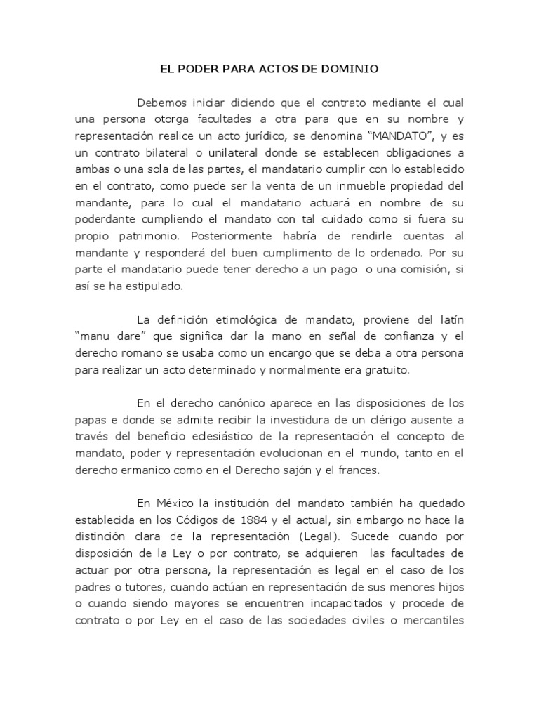 El Poder para Los Actos de Dominio | PDF | Propiedad | Instituciones ...