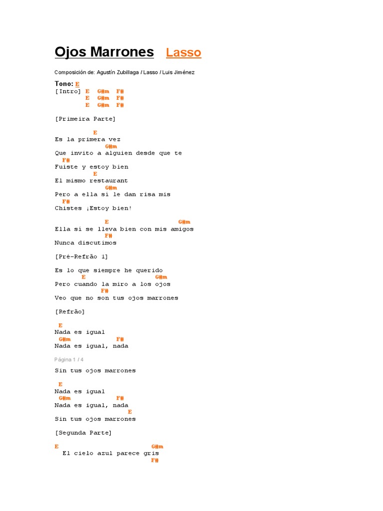 Letra de "Ojos Marrones" de Lasso | PDF