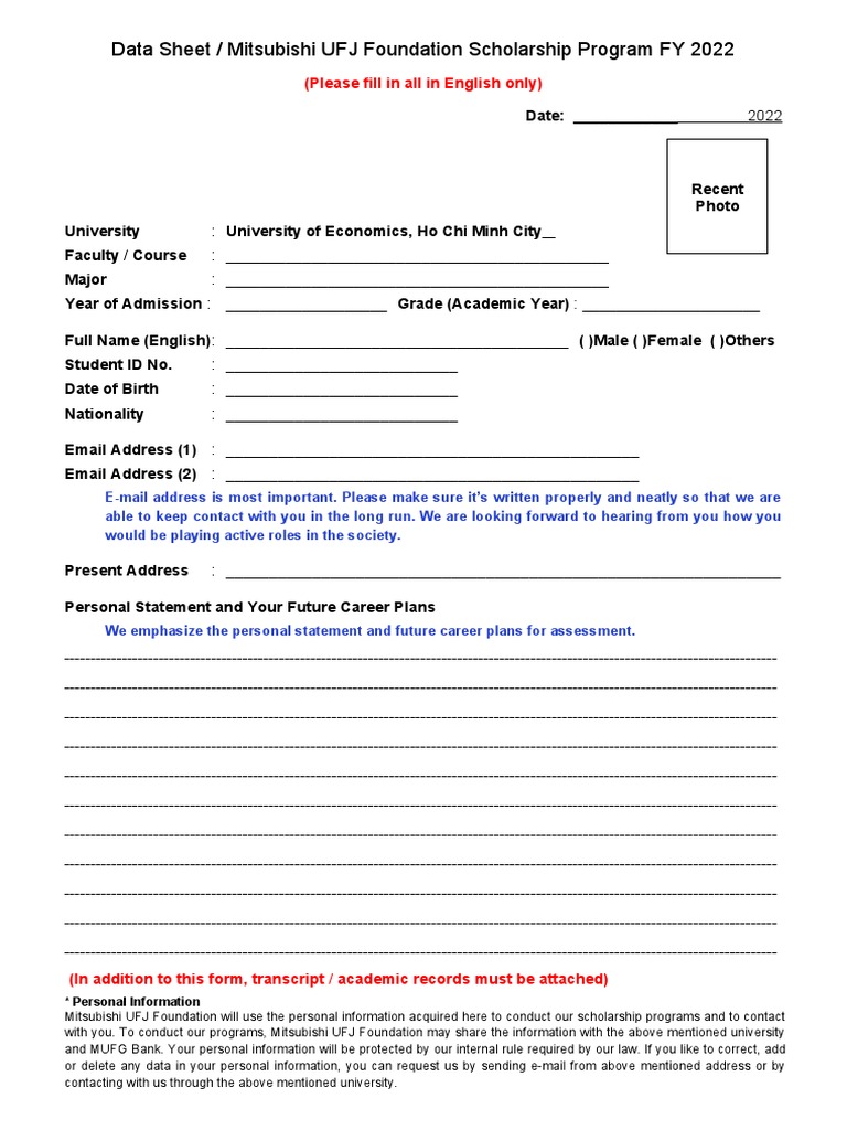 Data Sheet Mitsubishi UFJ Foundation 2022 | PDF