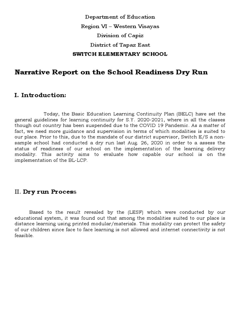 Narrative Report Oh The School Readiness. | PDF