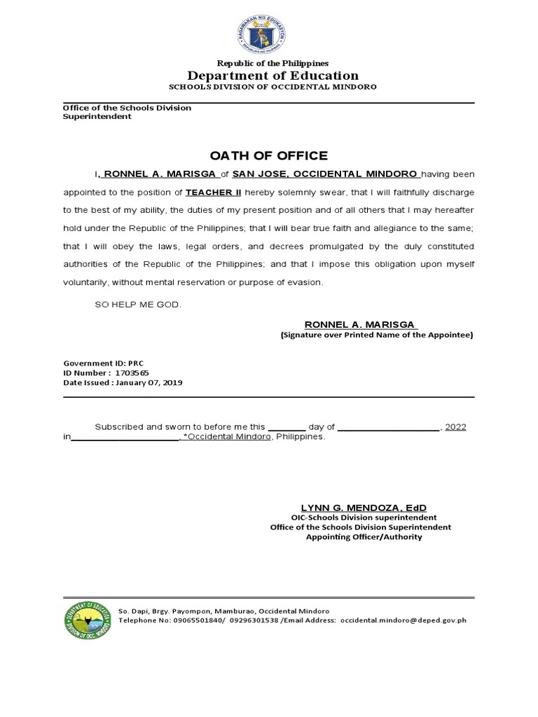 New Oath Assumption | PDF | Oath Of Office | State Ritual And Ceremonies