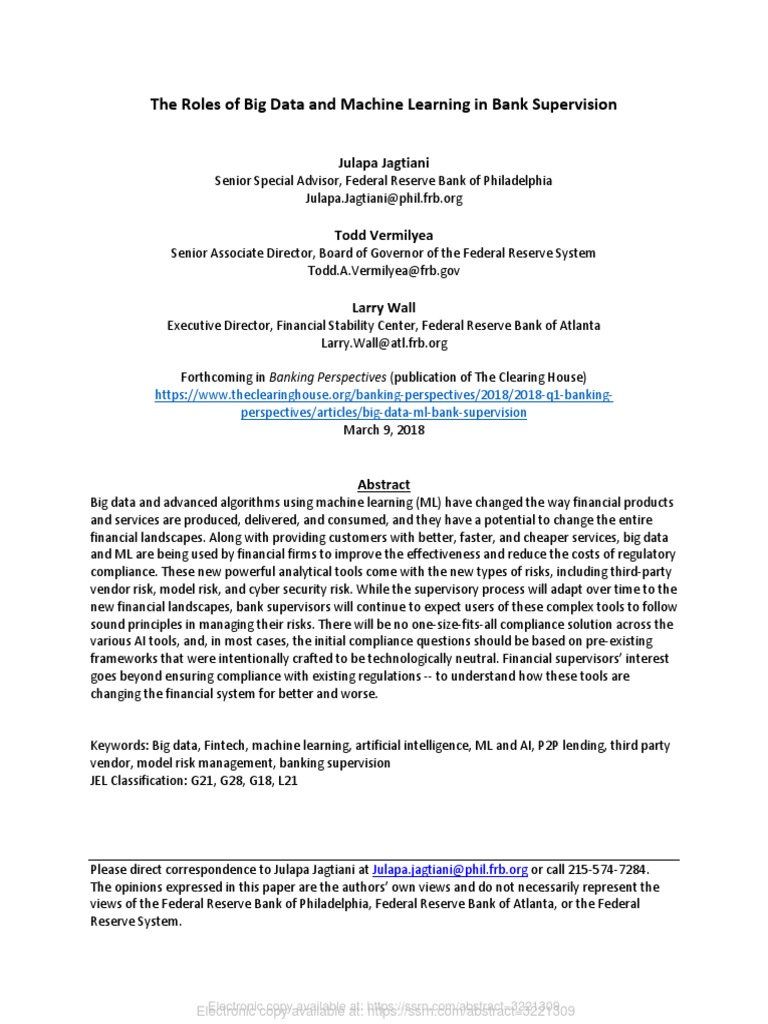 Roles of Big Data and Machine Learning in Bank Supervision | PDF | Machine Learning | Deep Learning