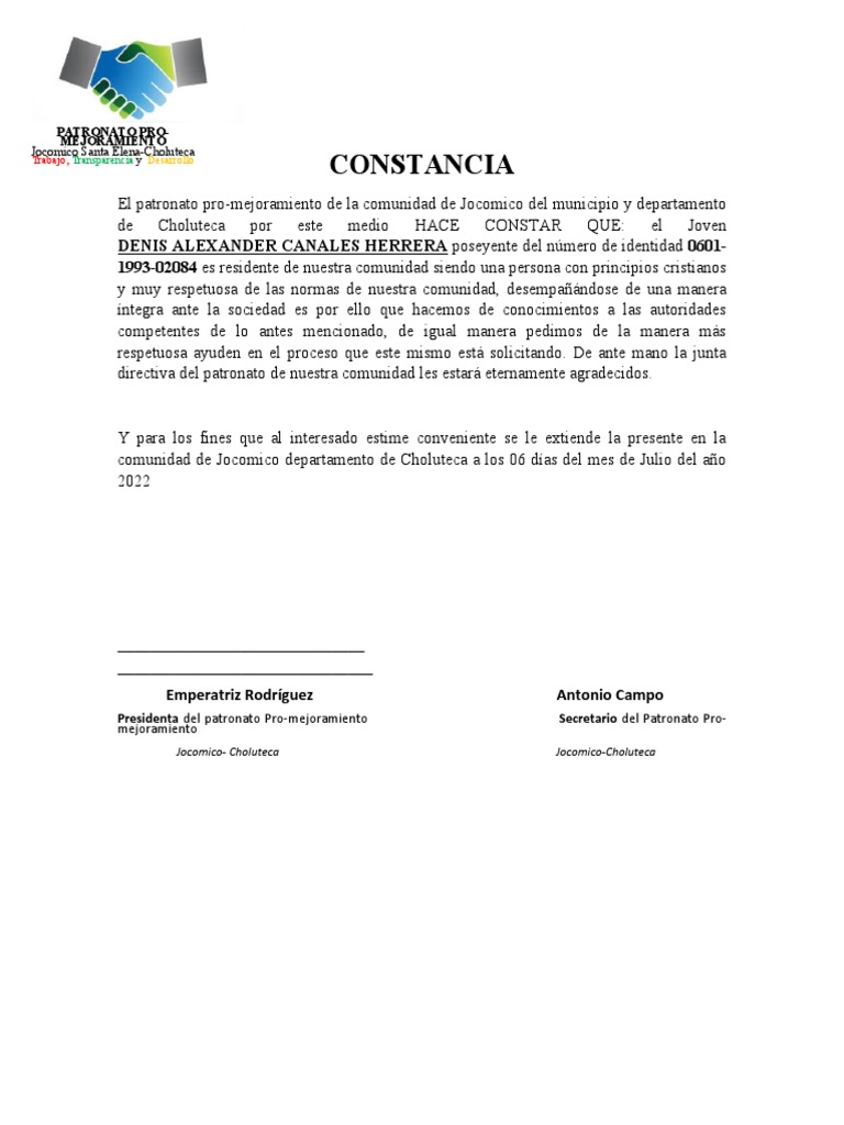Constancia Patronato | PDF