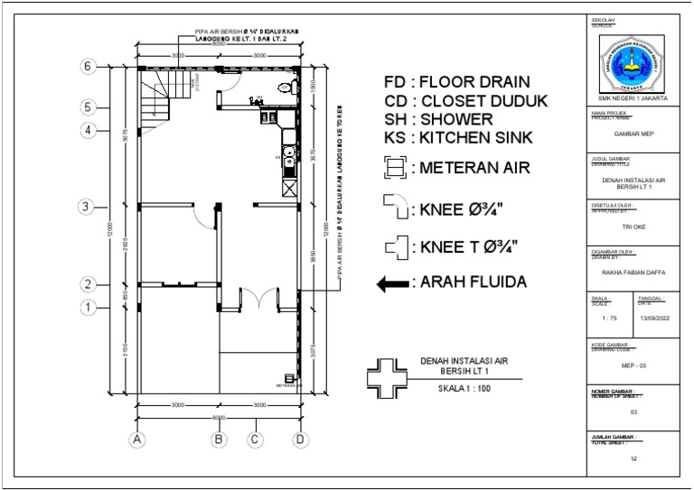Mep-03 Denah Instalasi Air Bersih LT 1 | PDF
