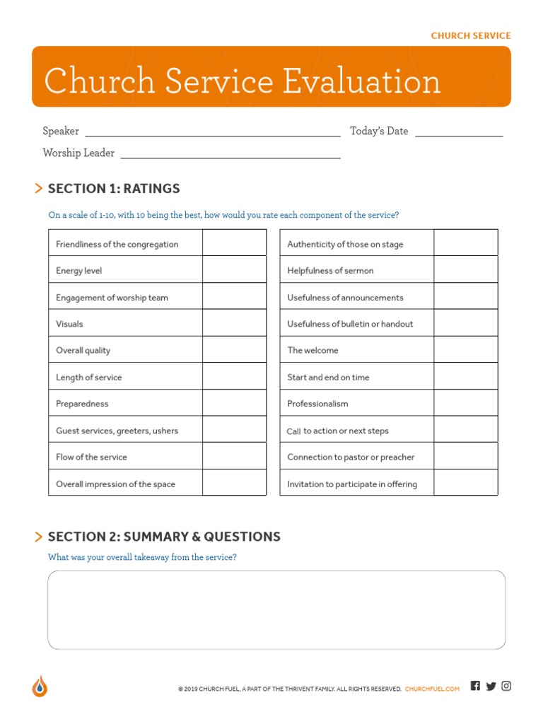 Church Service Evaluation Form | PDF | Sermon