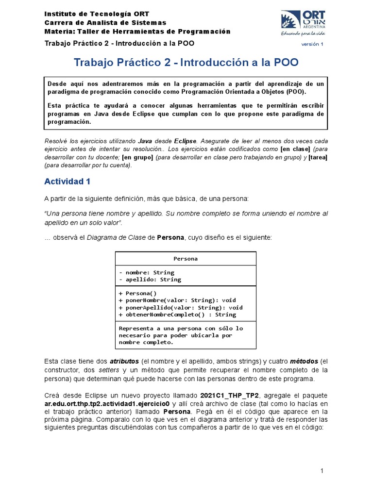 Ort THP TP2 | PDF | Constructor (Programación Orientada a Objetos) | Programación