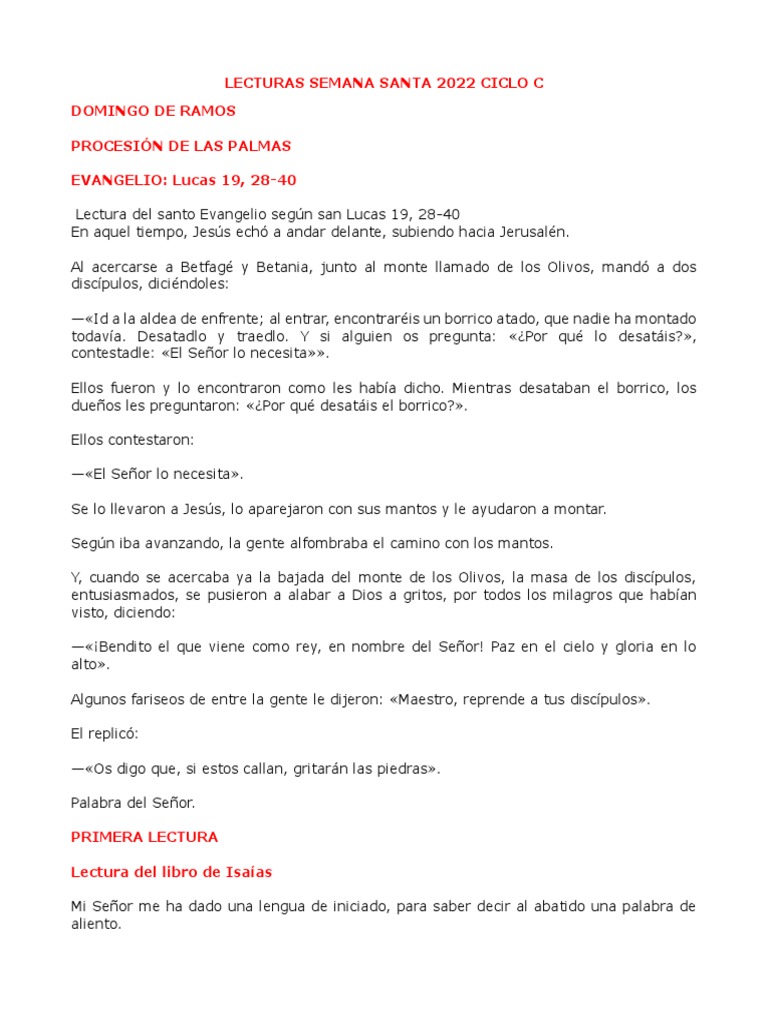 Lecturas Semana Santa 2022 Ciclo C | PDF | Jesús | Poncio Pilato