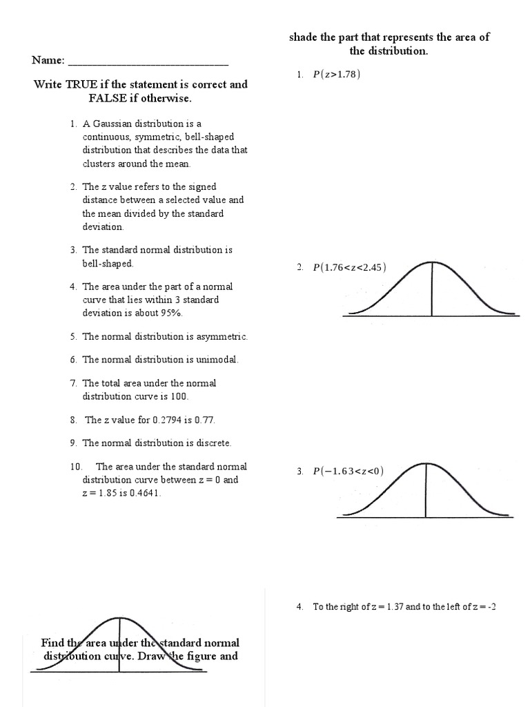 Normal Distribution True/False Quiz | PDF