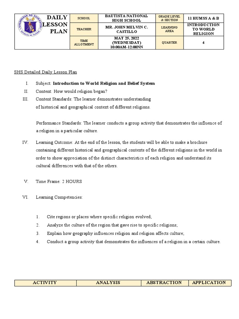 Lesson Plan: World Religions Overview | PDF | Learning | Temple