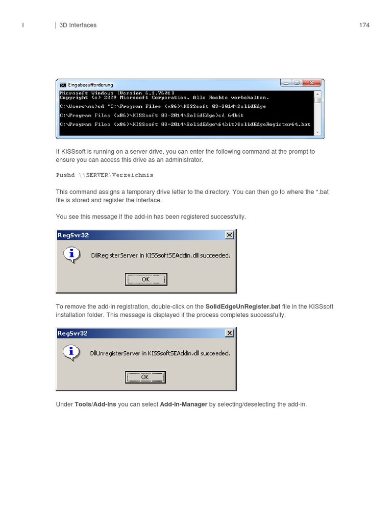 Registering and Removing a 3D Interface Add-In in KISSsoft for Access from a Server Drive | PDF