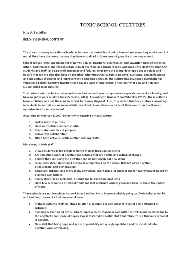 Toxic School Cultures | PDF | Teachers | Leadership