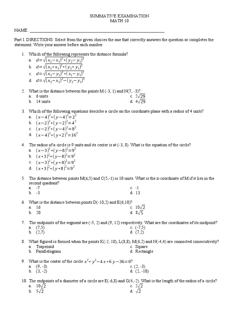Distance, Midpoint & Equations of A Circle | Download Free PDF | Circle ...