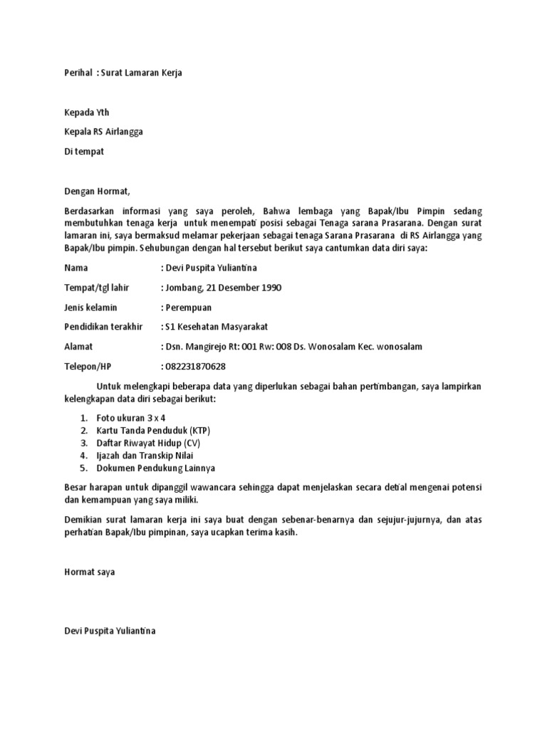 Surat Lamaran Kerja | PDF