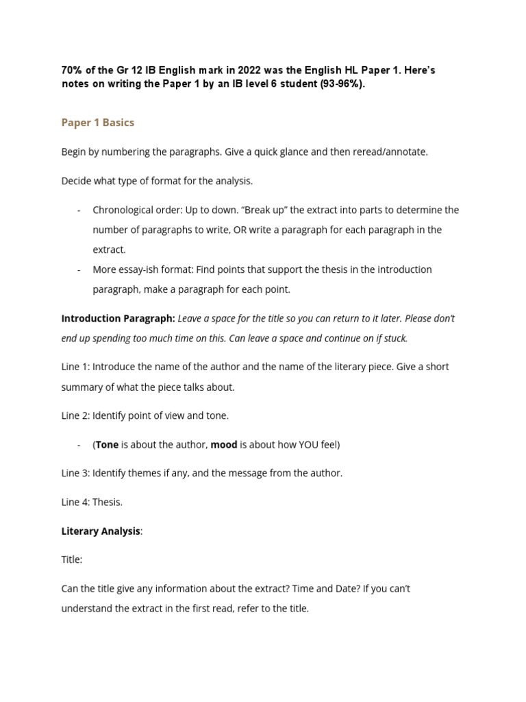 English Paper 1 Guide (GR 12 IB) | PDF | Poetry | Metre (Poetry)