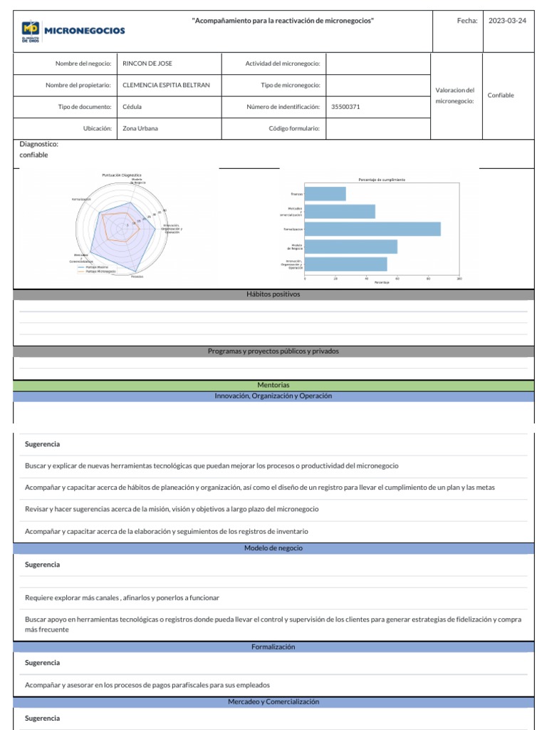 CLEMENCIA ESPITIA BELTRAN - Reporte de Diagnostico - RINCON DE JOSE | PDF | Marketing | Business