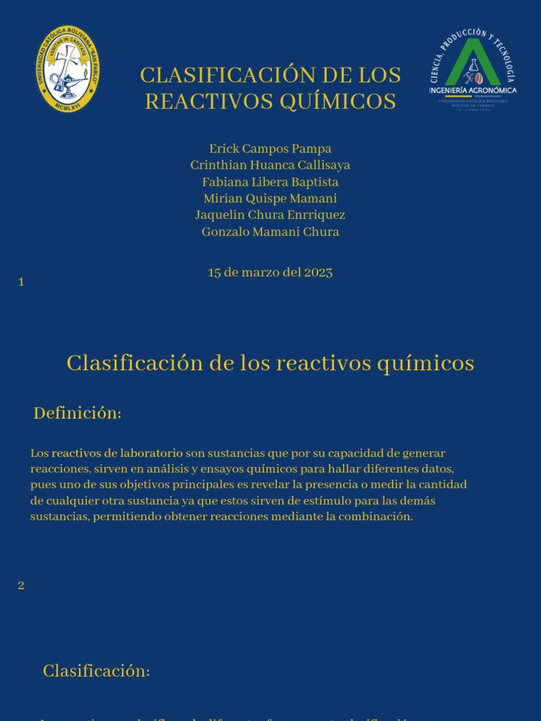 Clasificación de Reactivos | PDF | Laboratorios | Reactivo