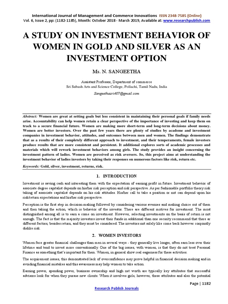A Study On Investment Behavior of Women in Gold and Silver As An Investment Option | PDF ...