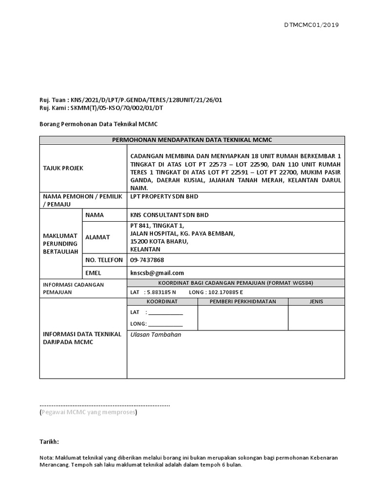 Borang Pengumpulan Data Teknikal Mcmc V3 Pdf