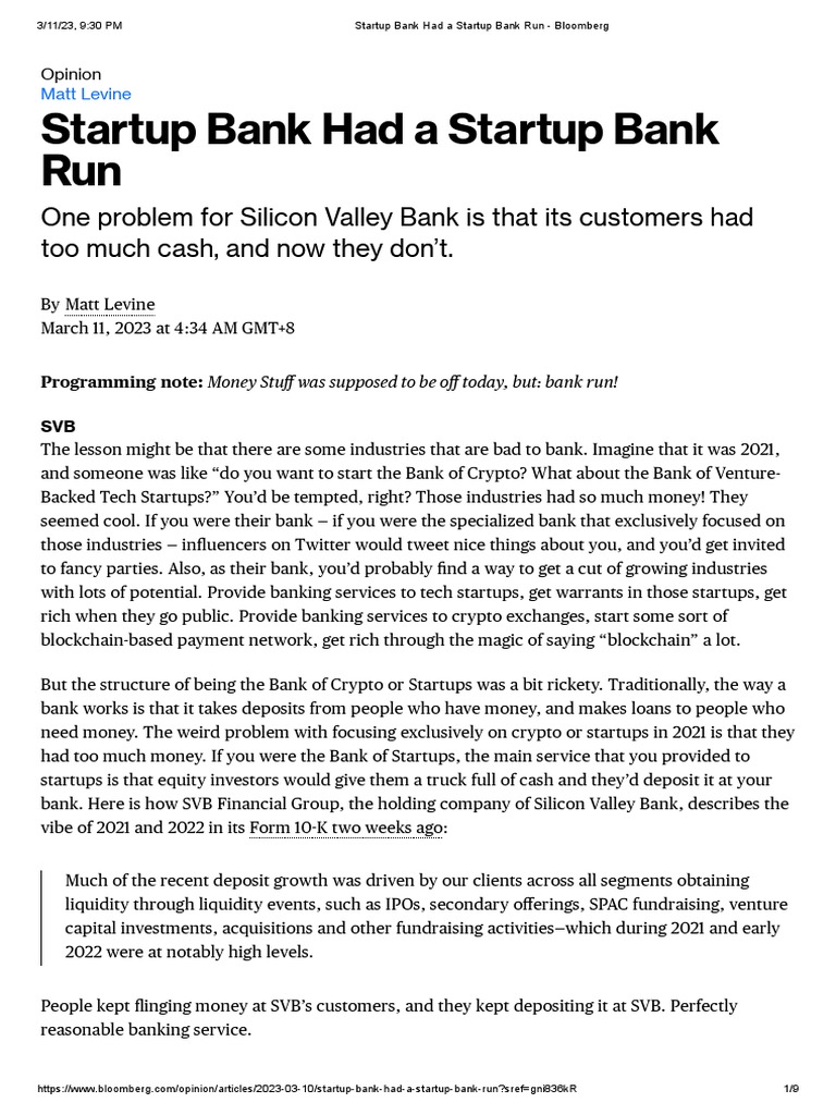 Startup Bank Had A Startup Bank Run - Bloomberg | PDF | Banks | Federal ...