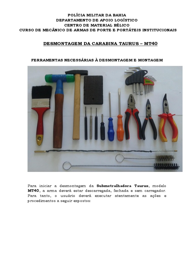 Desmontagem Da Submetralhadora Taurus MT40 | PDF | Gatilho (armas de fogo) | Eixo