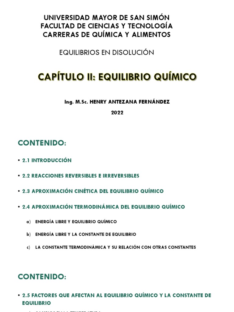 Capítulo 2 - Equilibrio Químico | PDF | Equilibrio químico | Reacciones químicas