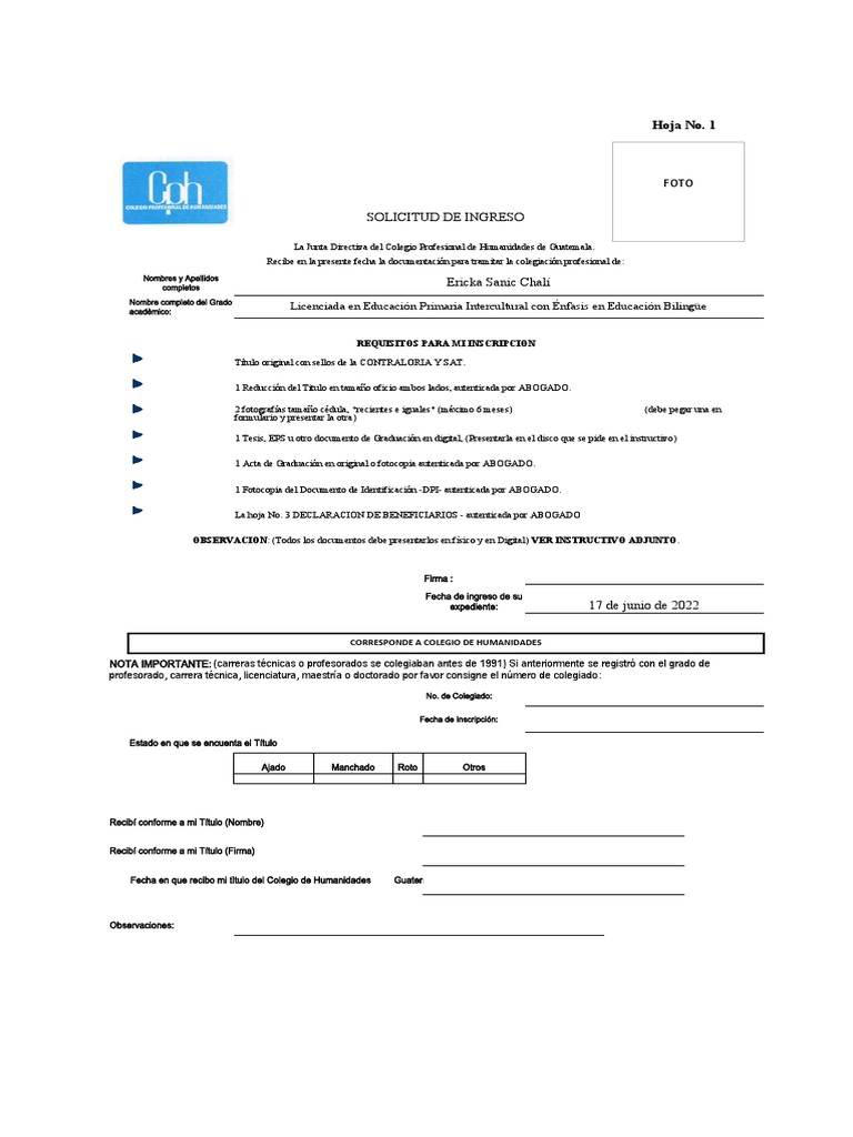 Formulario de Inscripcion | PDF