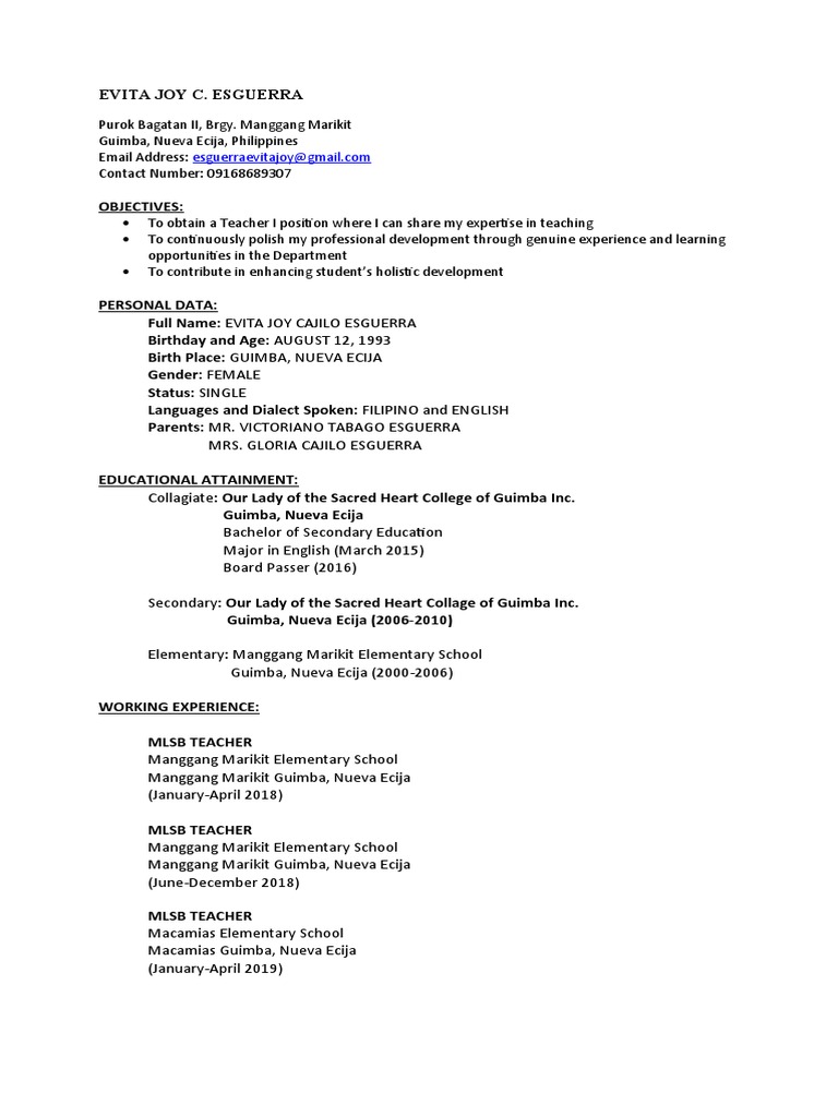 Curriculum Vitae | PDF | Teachers | Cognitive Science