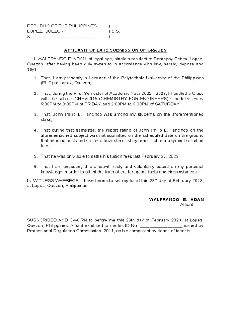 Affidavit of Late Grade Submission | PDF | Foreign Language Studies ...
