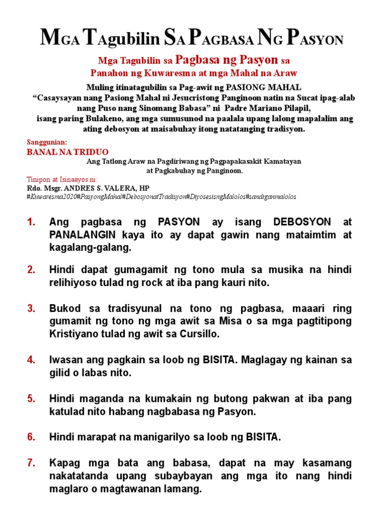 MGA TAgubilin SA PAGBASA NG PASYON | PDF