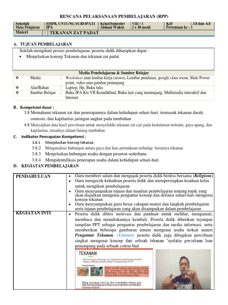 RPP FIX KD 3.7 Tekanan | PDF