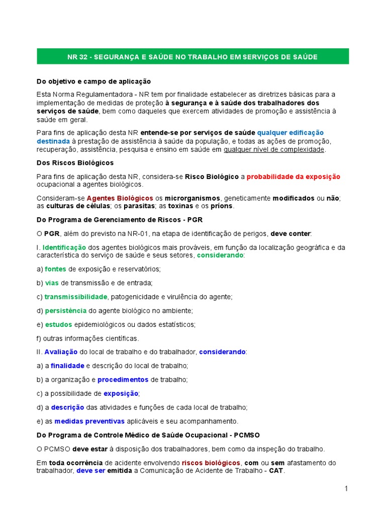 NR 32 - Teoria + Questões | PDF | Infecção | Desperdício