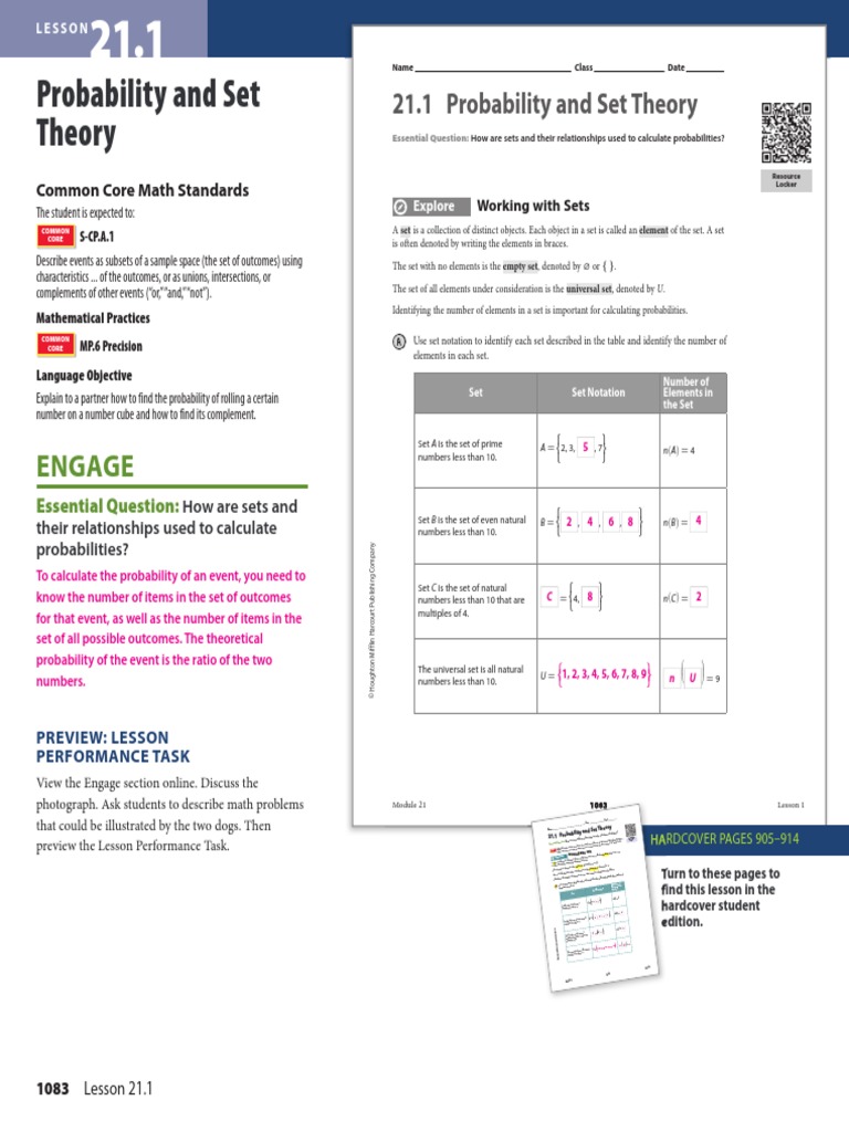 Probability and Set Theory: Engage | PDF | Set (Mathematics) | Probability