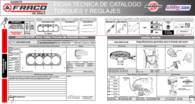 Ficha Técnica de Catalogo Torques Y Reglajes | Descargar gratis PDF | Ingeniería mecánica | Motores