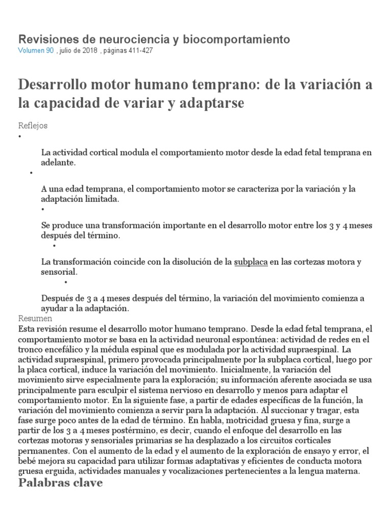 Desarrollo Motor Humano Temprano | PDF | Neurona | Cerebro