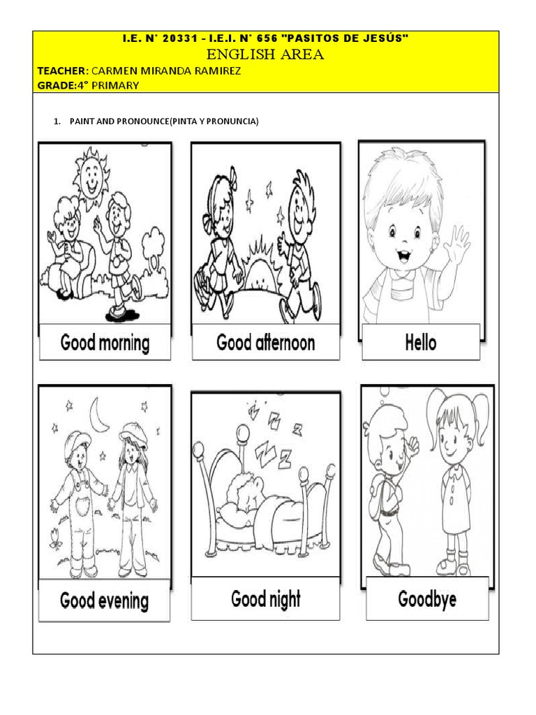 Actividades de saludos en inglés para niños | PDF | Artes del Lenguaje ...
