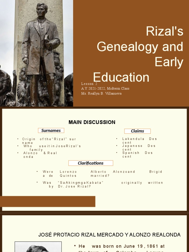 Lesson 2 - Rizal Genealogy and Early Education | PDF | Philippines