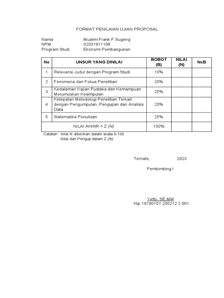 Format Penilaian Ujian Proposal | PDF